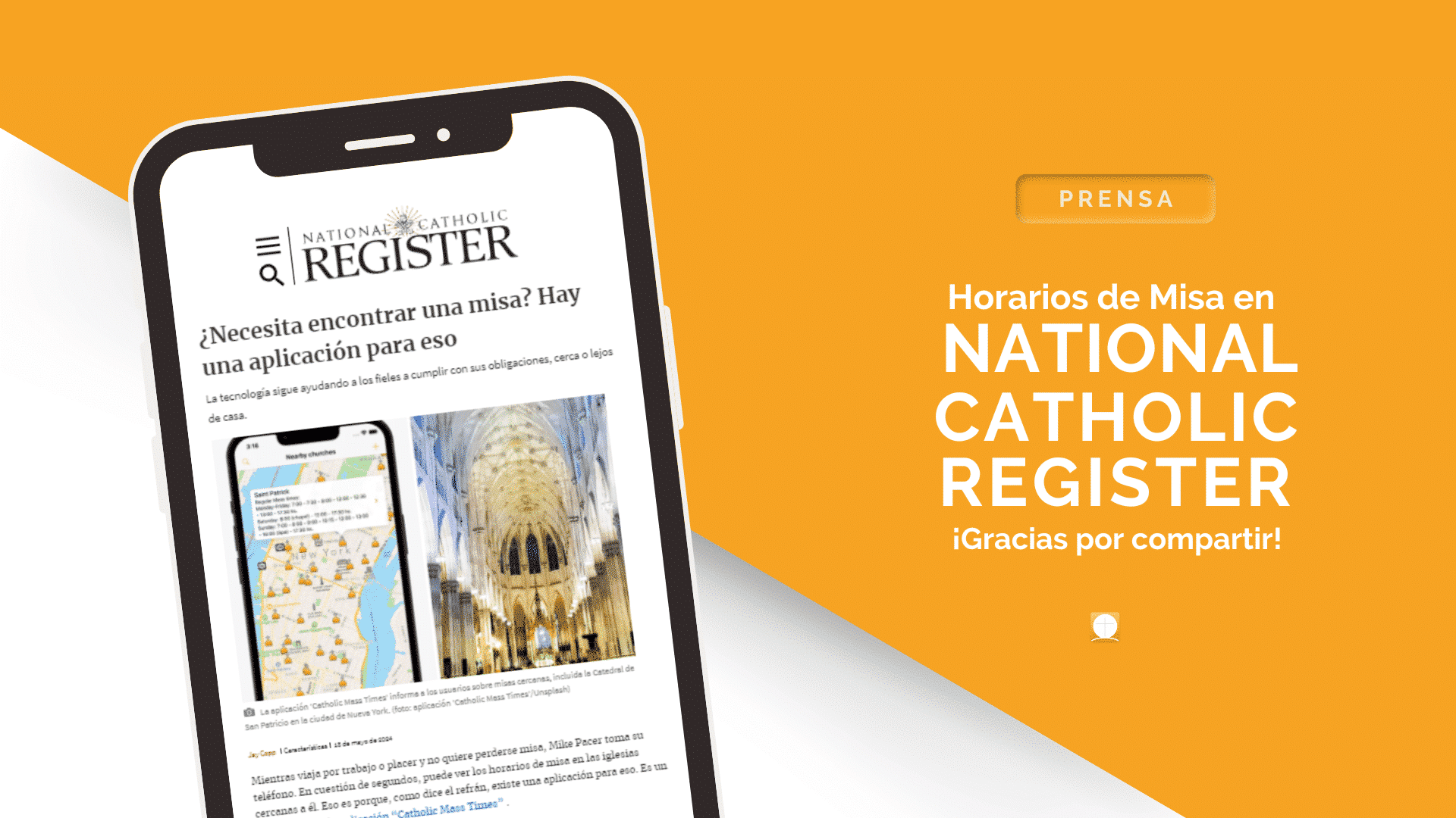 National Catholic Register recomienda usar Horarios de Misa